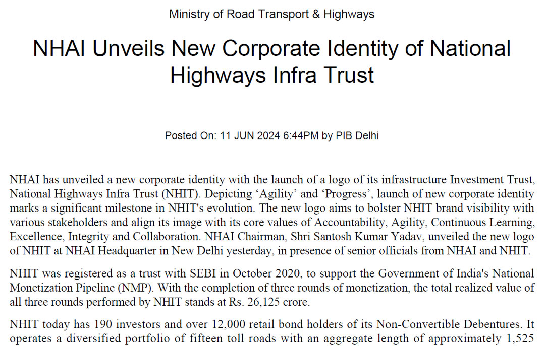 Press Releases - National Highways Infra Trust